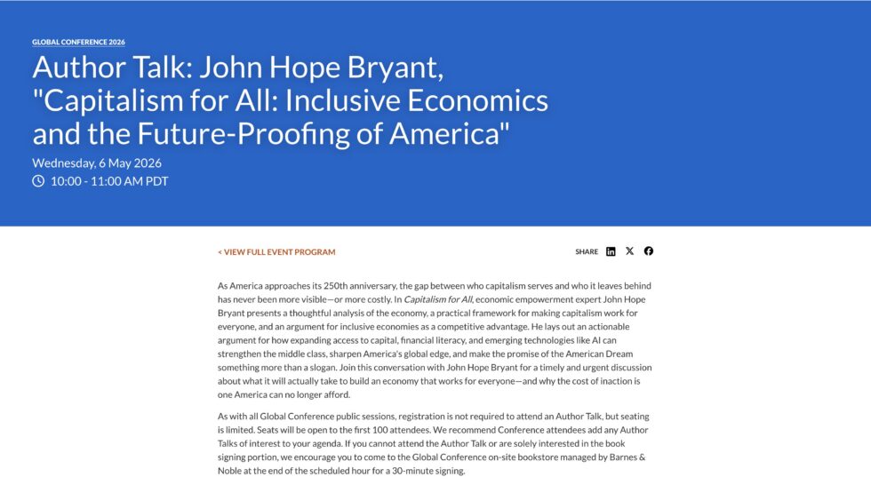 Milken Institute Author Talk: John Hope Bryant, "Capitalism for All ...